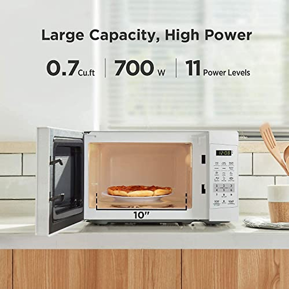 Countertop Microwave Oven with Sound On/Off, ECO Mode and Easy One-Touch Buttons, 0.7 Cu Ft/700W, Pearl White