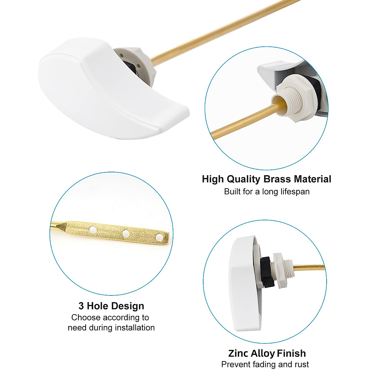 Hibbent Toilet Handle Tank Flush Lever Replacement Compatible with TOTOTHU004-CP Trip Lvr for ST701, CST854, CST884,Side Mount Toilet Flush Handle, Toilet Trip Lever, Toilet Repair Handle, White