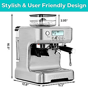 CASABREWS Espresso Machine with Grinder, 20 Bar Professional Espresso Maker with Milk Frother Steam Wand, Barista Cappuccino Latte Machine with LCD Display, Coffee Machine Gift for Dad, Mom or Wife