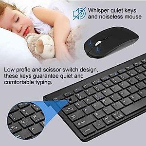 UrbanX Plug and Play Compact Rechargeable Wireless Bluetooth Full Size Keyboard and Mouse Combo for Microsoft Surface Duo 2 supports Windows, macOS, iPadOS, Android, PC, Mac, Laptop, Tablet -Black