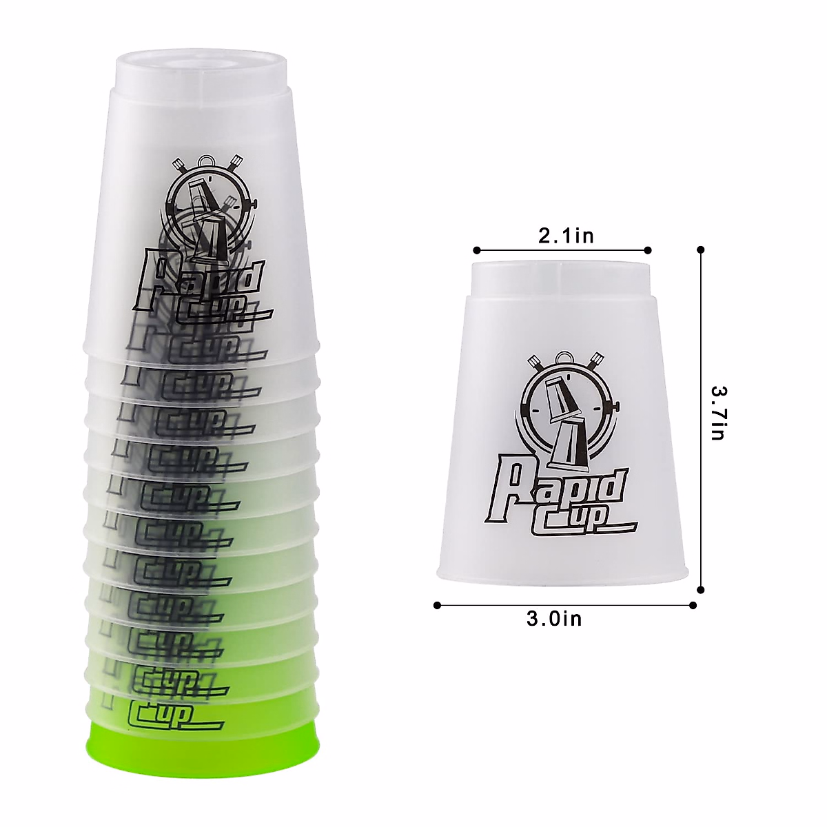 DEWEL Stacking Cup Game with 15 Stack Ways, 12pcs Cup Stacking Set, Sport Stacking Cups with BPA-Free Material, Classic Family Game, Great Gift Idea for Stack Games Lover. (11 White&1 Green)