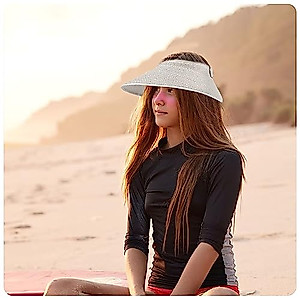 Andiker Women Roll Up Sun Visors Hat, Fordable Wide Brim Ponytail Beach Hat with A Storage Bag Black