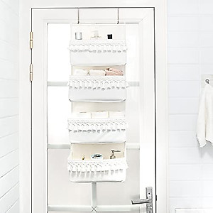 Dahey Over The Door Organizer with 4 Pockets Boho Door and Stuffed Animal Storage Hammock Hanging Toy Storage Organizer for Nursery Kid Playroom Bedroom