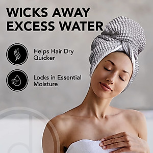 Microfiber Hair Towel Wrap for Women - Extra Large 45 x 25" Hair Towels for Long Hair – Anti Frizz Breathable Quick Dry Towel for Wet, Curly, Straight, with Elastic Loop - Waffle Knit Towels - Grey