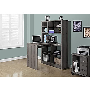 Monarch Specialties I Storage-Bookcase Left Or Right Set Up-Corner Desk with Multiple Adjustable Shelves, 60"L, Dark Taupe