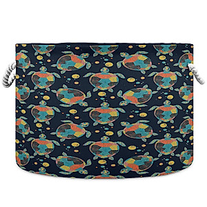 visesunny Storage Basket Sea Turtle and Tropical Fish Nursery Hamper Canvas Fabric Toy Storage Organizer Bin Storage Box Laundry Basket for Kid Rooms,Playroom,Shelves,Toy Basket