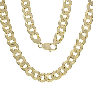 14K Real Genuine Solid Gold 9MM Extra Wide Flat Cuban Link Chain, Made in California,8"