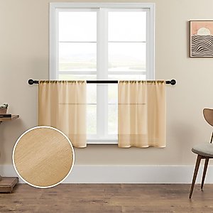 MRTREES Tier Curtains 30 inches Long Short Sheer Curtain Kitchen Tiers Bathroom Small Curtain Panels Transparent Light Filtering Cafe Curtains Rod Pocket Window Treatment 2 Panels Sandy Beige