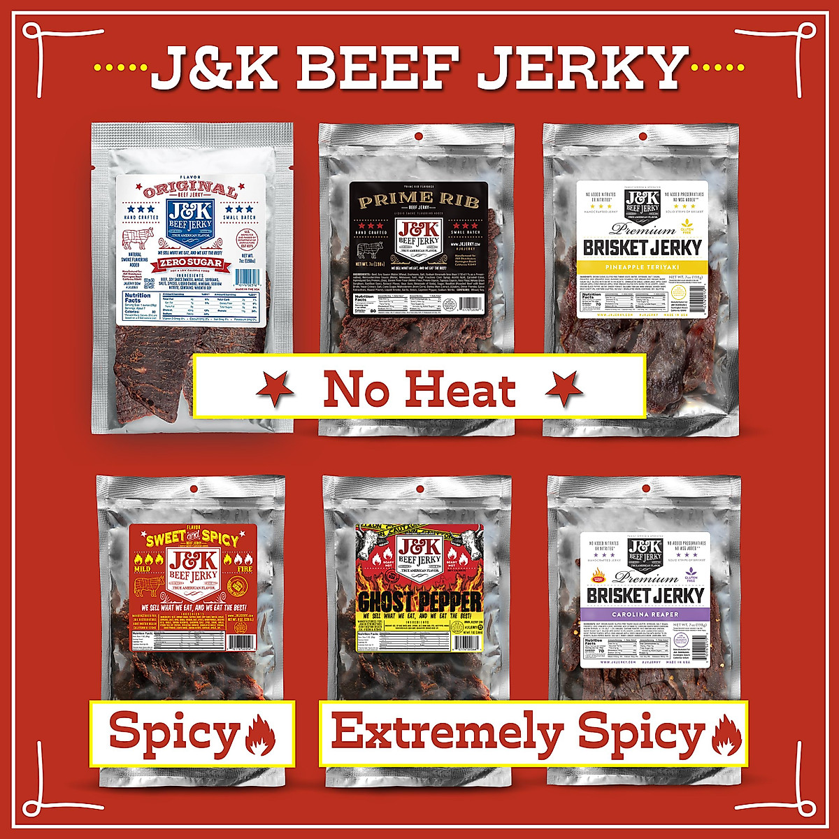 J&K Jerky Sweet and Spicy Beef Jerky - Hand Crafted Small Batch American Made Slab Beef Jerky - Bold & Flavorful Snack! - 7oz Big Bag of Jerky