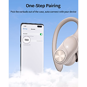 PocBuds Bluetooth Headphones Wireless Earbuds 80hrs Playtime Wireless Charging Case Digital Display Sport Ear buds with Earhook Deep Bass IPX7 Waterproof Over-Ear Earphones for Phone Laptop Pearl Gray