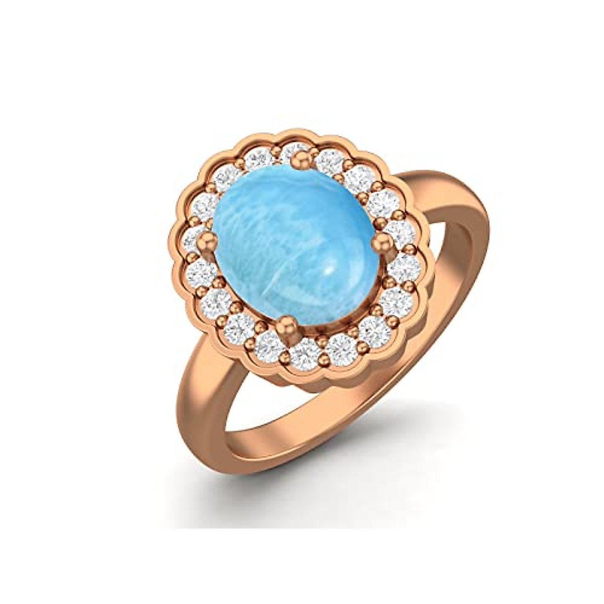 MOONEYE 10x8mm Oval Shape Natural Larimar Solitaire Engagement 925 Sterling Silver Birthstone Promise Ring (Rose Gold Vermeil, 9)