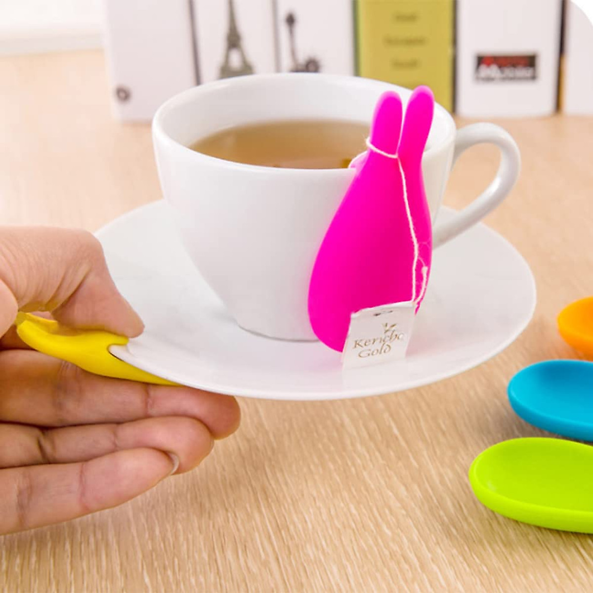 5Pcs Cute Rabbit Shape Silicone Tea Bag Holder Tea Accessories for Cup Mug Candy Colors Gift