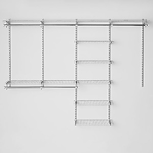 Rubbermaid Configurations Custom Closet Deluxe Kit, White, 4 to 8 Foot, FG3H8900WHT & Configurations Custom Closet Add-On Sliding Wire Basket, White, FG3J0503WHT