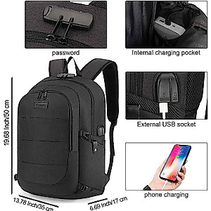 Tzowla Anti-Theft Water Resistant 17.3 Inch Laptop Backpack with USB Charging Port and Lock, Black
