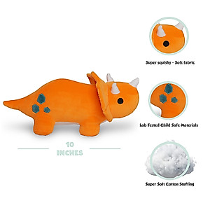 Avocatt Orange Dinosaur Triceratops Plushie - 10 Inches Stuffed Animal Plush Dino - Plushy and Squishy Dinosaur with Soft Fabric and Stuffing - Cute Toy Gift for Boys and Girls