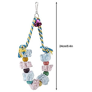 Bird Chew Toy, Colorful Mineral Stone Molar Toy with Bell Pet Birds Beak Grinding Swing for Macaw African Grey Amazon Cockatoo Budgie Parakeet Cockatiel Lovebird