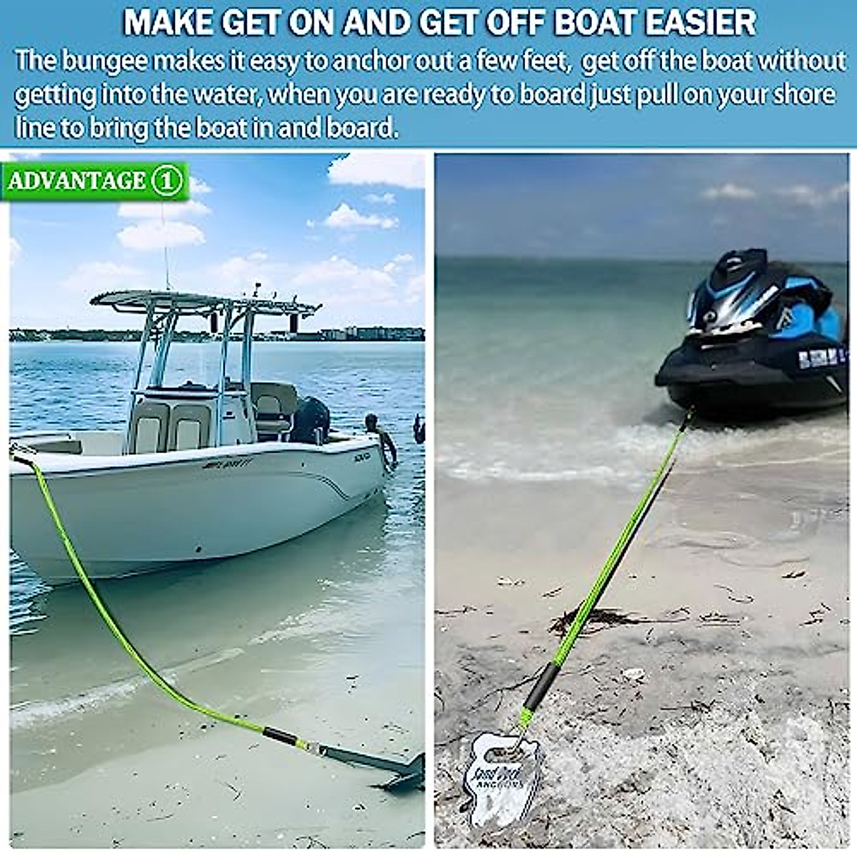 Botepon Boat Bungee Anchor Lines for Beach Anchor, Boat Beach Anchor Rope for Beach Boat, PWC, Jet Ski Or Seadoo, PWC Accessories, 7ft Stretch to 14ft