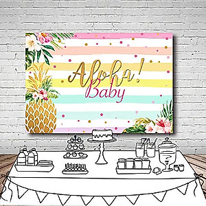 MEHOFOND Aloha Girl Baby Shower Backdrop Confetti Colorful Stripes Summer Tropical Hawaiian Luau Party Beach Seaside Pineapple Floral Background for Photography Photo Booth Banner 7x5ft