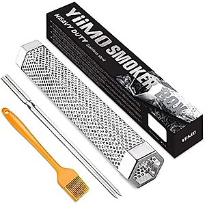 Smoke Tube for Pellets, YiiMO 12'' Pellet Smoker Up to 6Hrs of Cold Hot Smoking, Brush n Meat Sticks, Portable Hexagon Fits All Electric Gas Charcoal Grill Wood Billowing Smokers