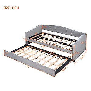 GINGVAT Stylish Upholstered Daybed Sofa Bed with Twin Size Trundle and Wood Slat, Gray, White