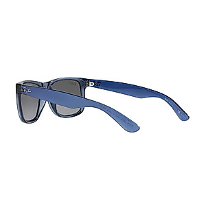 Ray-Ban RB4165 Justin Rectangular Sunglasses, Transparent Blue/Polarized Grey Gradient, 54 mm