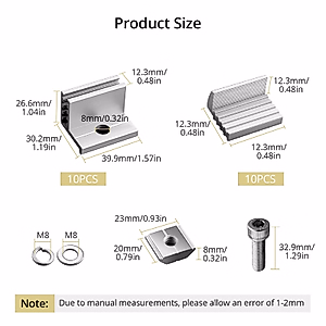 Anbte 10PCS Solar Panel End Clamp 30-45mm Adjustable, Aluminum Z Brackets for Solar Panels Include 10 Screws M8, Solar Panel Mounting Bracket for Solar Panel PV Mounting System, Silver