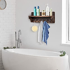 Rustic Coat Hooks with Shelf Wall Mounted, Wood Wall Hanging Entryway Shelf with 5 Dual Metal Hooks, Wall-Mounted Coat Rack for Your Entryway, Kitchen, Bathroom