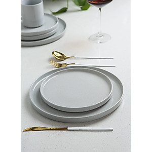 famiware Nebula 6 Pieces Dinner Plates, 10.2" Plates Set, Scratch Resistant, Stoneware Dinnerware, Kitchen Modern Rustic Dishes, Light Gray