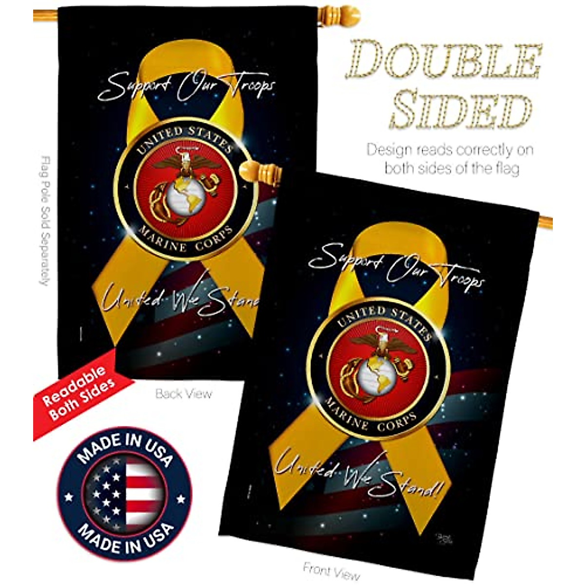 Breeze Decor Support Marine Corps Garden House Flag Kit Armed Forces USMC Semper Fi United State American Military Veteran Retire Official Decoration Banner Small Yard Gift Double-Sided, Made in USA