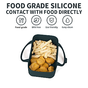 Air Fryer Liner - Ninja Air Fryer 2 Baskets, Reusable Air Fryer Liner for Ninja Foodi Dual DZ201 8QT, Rectangular Air Fryer Silicone Pan for Air Fryer Accessories, Extended Hand Drawer (Dark Green)