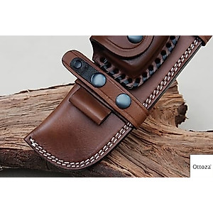 Ottoza Handmade XL Leather Knife Sheath RIGHT HAND Tracker Knife Sheath - Bushcraft Knife Sheath - Hunting Knife Sheath - Survival Knife Sheath Horizontal Carry Dark Brown TOP GRAIN LEATHER No:205