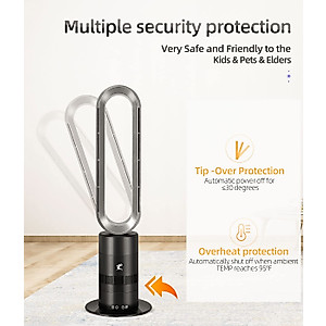 Ocean Loong AB18G Bladeless Tower Fan, 9 Speeds & 32 inchs Leafless Fan with Remote Control,Air Circulator Fan for Home Air Conditioner, Grey/Silver