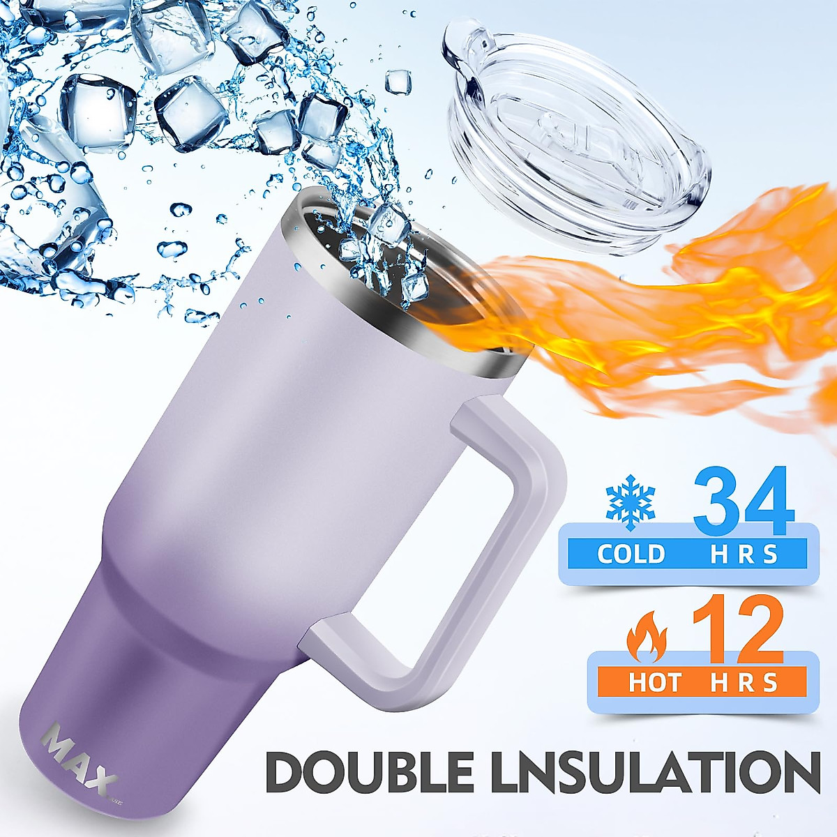 MaxBase 40 Oz Tumbler with Handle and Straw Lid, Insulated Reusable Stainless Steel Travel Mug Keeps Drinks Cold up to 34 Hours, 100% Leakproof Bottle (GradientPurple)