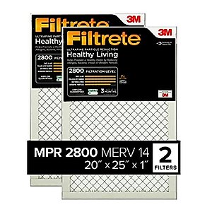 Filtrete 20x25x1 Air Filter, MPR 2800, MERV 14, Healthy Living Ultrafine Particle Reduction 3-Month Pleated 1-Inch Air Filters, 2 Filters