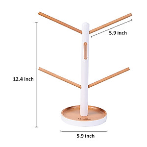 MUGFILWJ Headband Holder Organizer with 6 Branches Wooden Scrunchie Display Hanger with Bottom Bracket for Hair Hoop Hairband Gifts for Girls and Women (white with non-slip silicone strip)