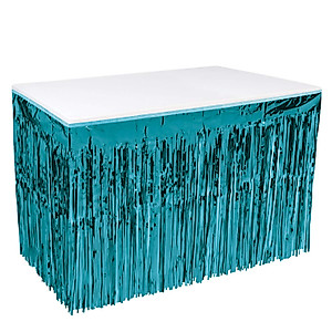 Teal Turquoise Party Decorations Kit with Metallic Turquoise Fringe Table Skirting, 3-Tier Cupcake Stand, and Tassel Garland, Perfect for Birthday and Anniversary Parties, Baby Showers