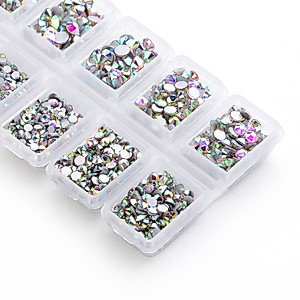 4200 Pieces Flat Back AB Rhinestones for Craft, Round Crystal Gems Stickers for Clothes, 1.5 mm - 4.8 mm, 6 Sizes