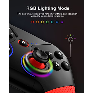 Switch Controller for Nintendo with Wake Up, Bluetooth Gamepad Remote Grip with Macro Motion Vibration Turbo RGB Light, Wireless Pro Controller Joy Con Switch for Kids Gifts - Blue&Red