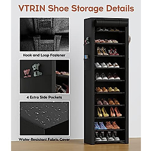 VTRIN Narrow Shoe Rack with Covers 10 Tiers Tall Shoe Rack for Closet Entryway Sturdy Shoe Rack Organizer Holds 20-22 Pairs Free Standing Shoe Storage Cabinet with Dustproof Cover Shoe Shelf