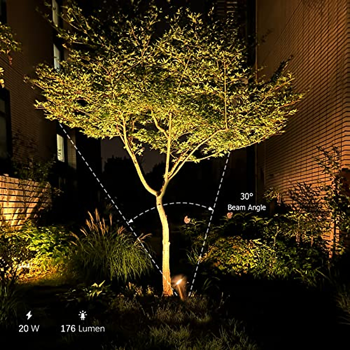 Malibu Landscape Spotlight 20W Flood Light 12V Low Voltage Outdoor Yard Light 176 Lumen 3000K Warm White Metal Landscape Lighting with Halogen Replacement Bulb Connector and Stake