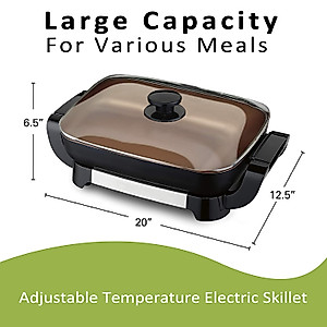 Extra-Large Nonstick Ceramic Electric Skillet - Electric Frying Pan with Lid, 12"x15" Fry Pan Adjustable Temperature Control, with Removable Pan, Dishwasher Safe