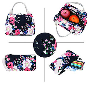 Natayoo Floral School Backpacks for Women Teen Girls College Bookbag Water Resistant Laptop Backpack with Lunch Bag and Pencil Bag,Large