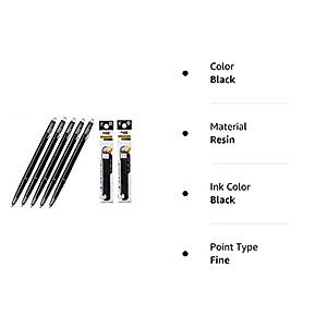 Pilot FriXion Ball slim Retractable Erasable Gel Ink Pens,fine Point, 0.38 Mm - Black Ink- Value set of 5 & 6 Gel Ink Pen Refill Pack