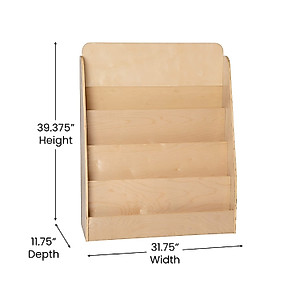Flash Furniture Hercules 4 Shelf Kids Wooden Book Stand - Birch & Poplar Plywood with Clear Lacquer Finish - 31"H Single-Sided Bookshelf - Kid Friendly Round Corners