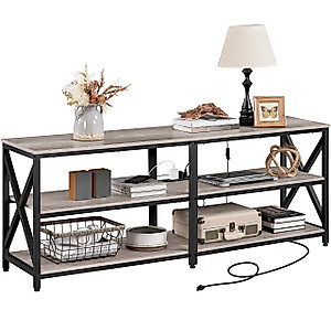 Yaheetech TV Stand with Power Outlet for 70 Inch TV, 3 Tiers TV Storage Cabinet, Entertainment Center with Charging Station for Living Room, Gray