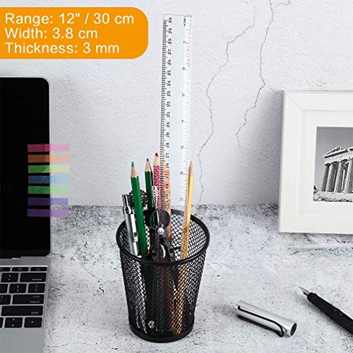 12 Inches Plastic Straight Hard Ruler Viaky See Through Flexible Ruler with Inches and Metric Measuring Tool for Student School Office, Clear(2 Pack)