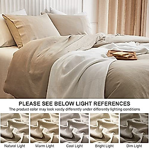 HYBD Linen Duvet Cover Queen Size-Natural Flax Linen Bedding 3 Pieces with Zipper Closure, Durable and Breathable Linen Duvet Cover Set 1 Duvet Cover +2 Pillowcases (Queen, Linen)