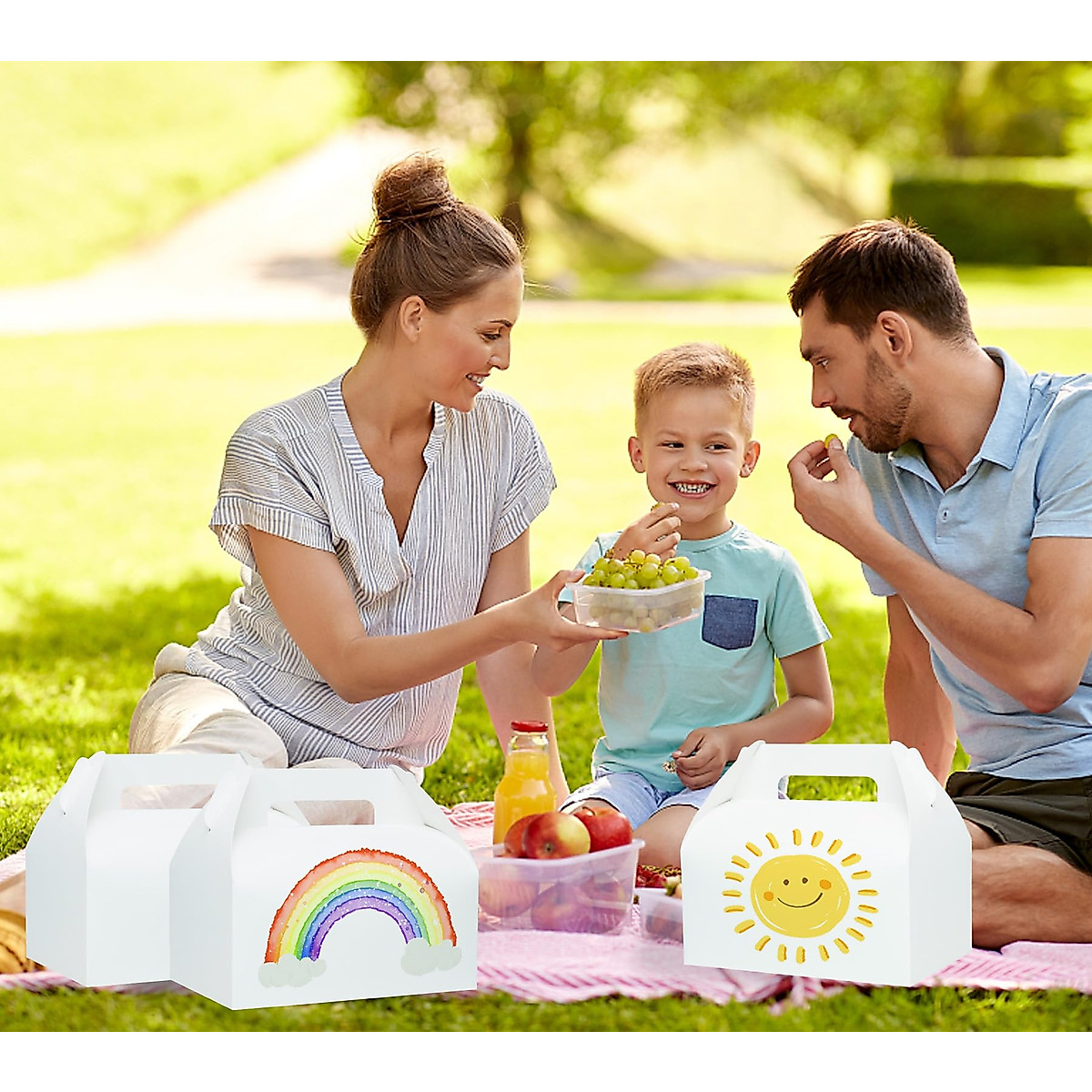 UnicoPak 30 Pcs 9x6x6 Large Gable Boxes White Gift Boxes with Handles Bakery Boxes Treat Boxes Paper Lunch Boxes To Go Boxes for Birthday Wedding Party Favors Picnic Christmas