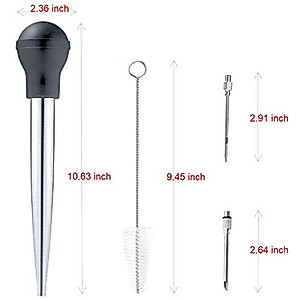 Turkey Baster, Baster Syringe for Cooking, Baster with Cleaning Brush and Marinade Needles, Stainless Steel Turkey Baster, Black