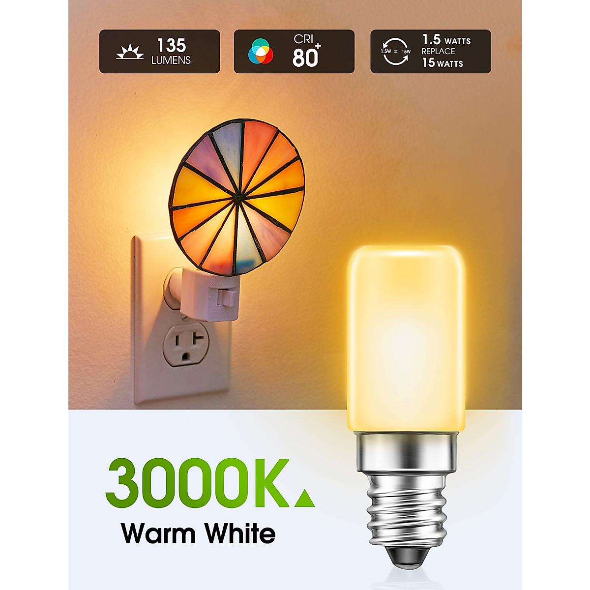 LOHAS LED C7 S6 Night Light Bulb, 15 Watt Light Bulbs Equivalent(1.5W), Mini LED Bulb Candelabra E12 Base, Soft/Warm White 3000K LED, Small Light for Bedroom Salt Lamp(6 PACK)